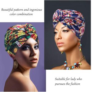 6 Pieces Women African Turban Flower Knot Pre-Tied Bonnet Beanie Headwrap (Simple Patterns) Multicoloured