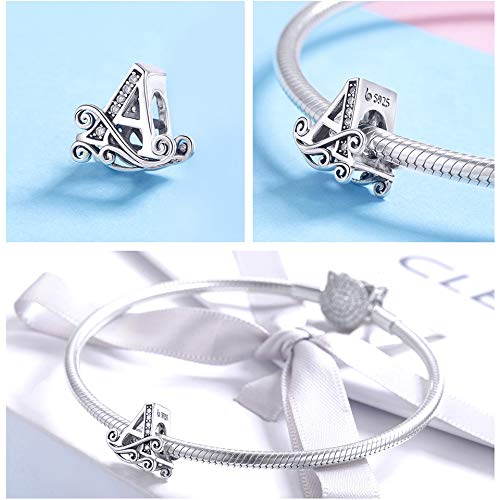 BETTY&SARAH 925 Sterling Silver Letter A Charms for Pandora Bracelets Alphabet Initial Beads Jewelry Gift for Women