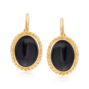 ross-simons 8x6mm black onyx drop earrings in 14kt yellow gold