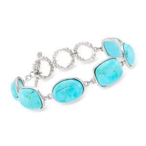 ross-simons turquoise link bracelet in sterling silver. 7 inches