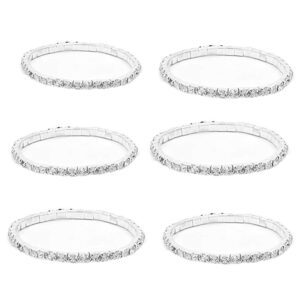 jinyu 6 pcs small rhinestone 1 rows crystals inlaid paved jewelry stretch elastic bracelets sparkle multicolor rhinestone stackable stretch bracelets for women