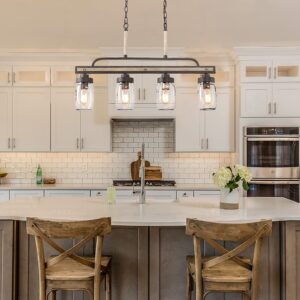 LNC Kitchen Island Light Fixtures, 4-Light Farmhouse Chandelier Light Fixture, 30" Mason Jar Chandelier for Dining Room