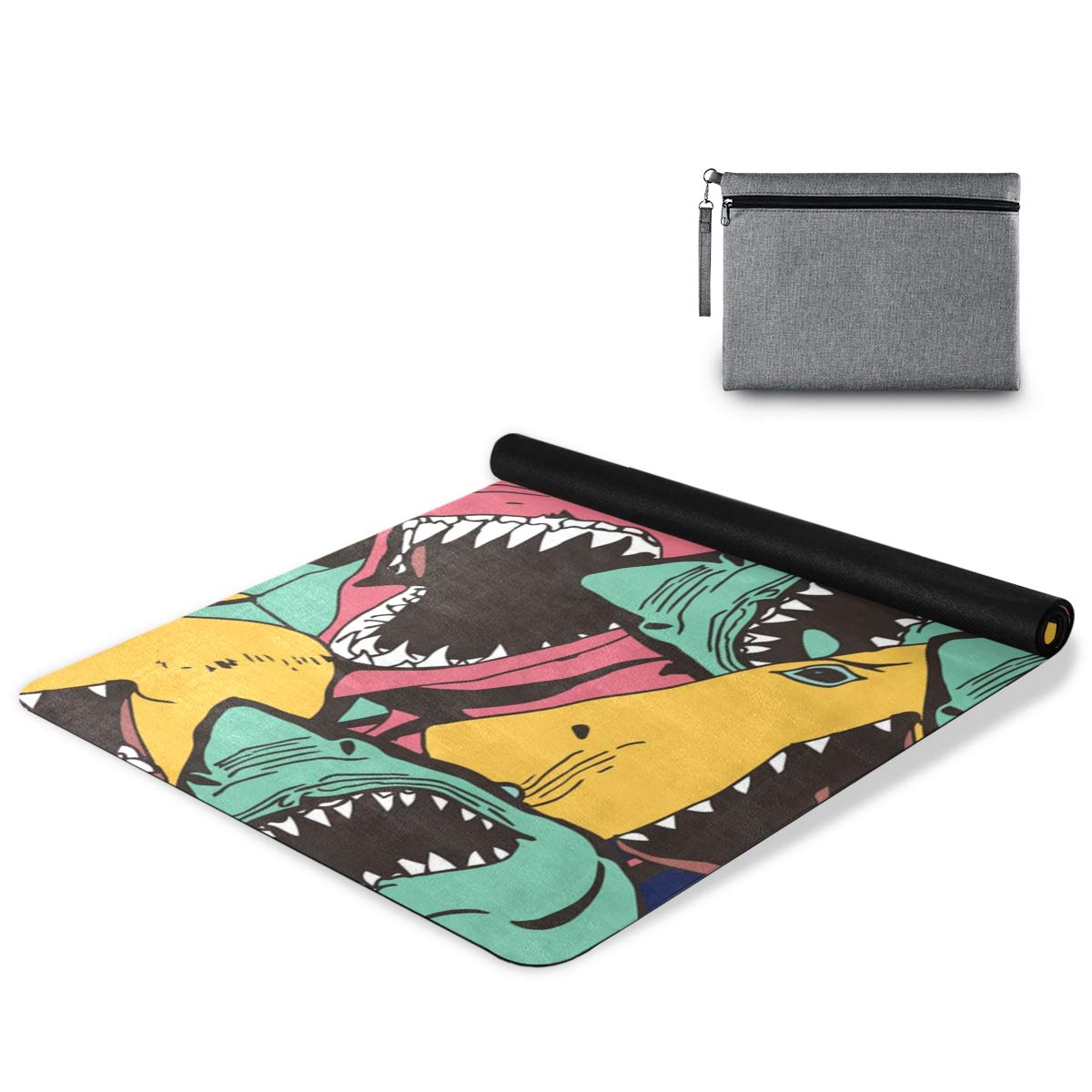 AGONA Funny Angry Shark Animals Yoga Mat Thick Non Slip Exercise Mat Portable Travel Yoga Mat Folding Fitness Workout Mat for Yoga Pilates Home Floor Exercises Children Playtime