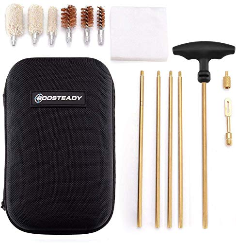 BOOSTEADY Shotgun Cleaning Kit and Case - Universal Cleaning Kit Brass Rods Black Compact Travel Case Bronze Metal Brushes Heads and Cotton Mop for 12, 20 and .410 Gauge Shotguns