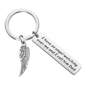 gzrlyf dad memorial keychain sympathy gifts for loss of father i have an angel watching over me and i call him dad (keychain)