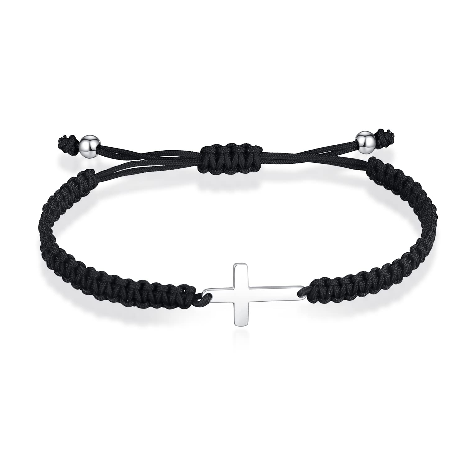 JAYUMO Cross Bracelet for Women, Ankh Cross Adjustable Nylon Rope Christian Handmade Braided Bracelet for Men Women (Black Cross)