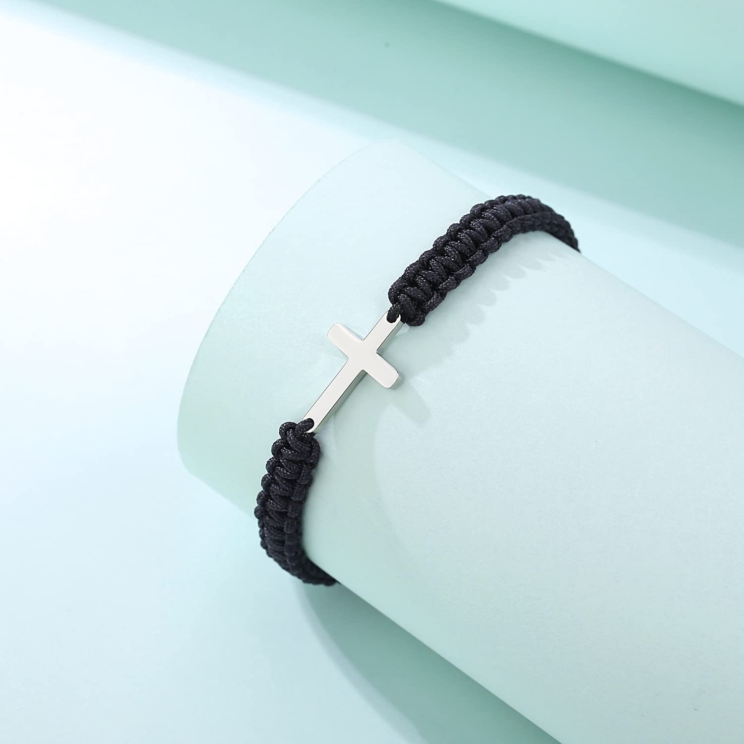 JAYUMO Cross Bracelet for Women, Ankh Cross Adjustable Nylon Rope Christian Handmade Braided Bracelet for Men Women (Black Cross)