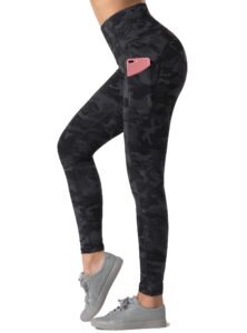 dragon fit high waist yoga leggings with 3 pockets,tummy control workout running 4 way stretch yoga pants (small, black&grey camo)