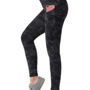 Dragon Fit High Waist Yoga Leggings with 3 Pockets,Tummy Control Workout Running 4 Way Stretch Yoga Pants (Small, Black&Grey Camo)