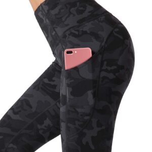 Dragon Fit High Waist Yoga Leggings with 3 Pockets,Tummy Control Workout Running 4 Way Stretch Yoga Pants (Small, Black&Grey Camo)