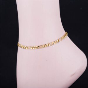 kelistom Gold Anklet Bracelets for Women Men 14K White Gold Plated Cuban Link Herringbone Paperclip Figaro Chain Ankle Bracelets for Women