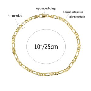 kelistom Gold Anklet Bracelets for Women Men 14K White Gold Plated Cuban Link Herringbone Paperclip Figaro Chain Ankle Bracelets for Women