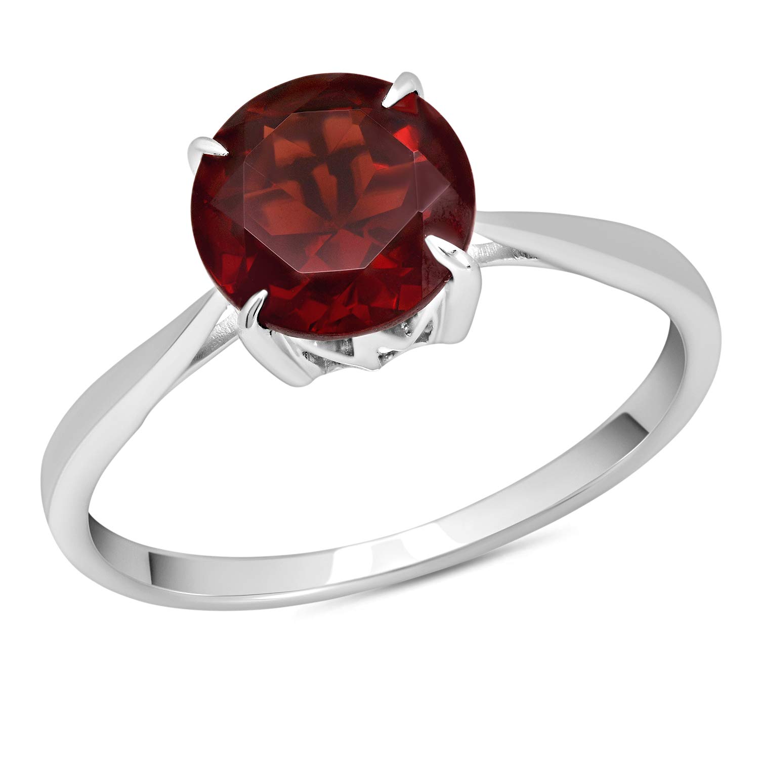 Round Cut Garnet Solitaire Ring for Women in 925 Sterling Silver 8 mm January Birthstone 4-Prong Setting Anniversary Ring Size 7 by Nicole Miller Fine Jewelry