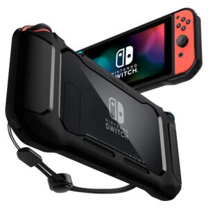 spigen rugged armor designed for nintendo switch case with strap protective case - matte black