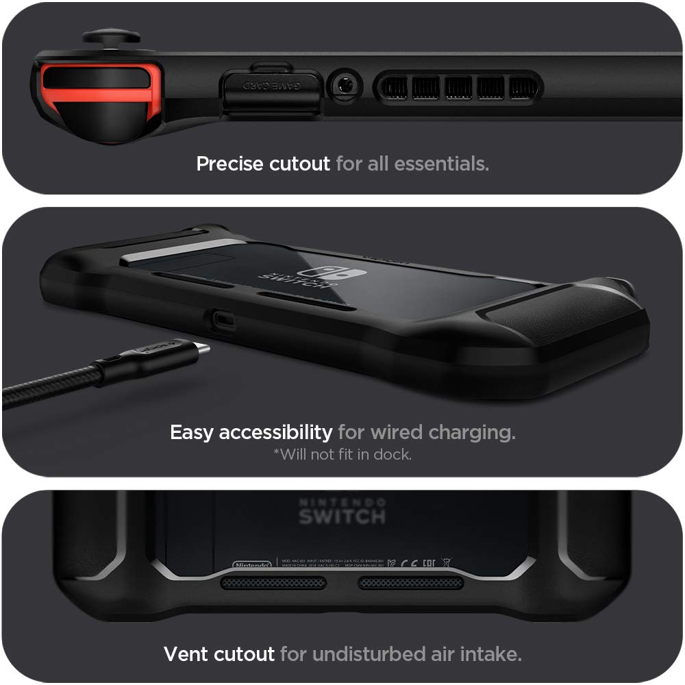 Spigen Rugged Armor Designed for Nintendo Switch Case with Strap Protective Case - Matte Black