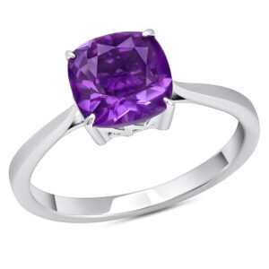 3 ct cushion cut purple amethyst ring for women 925 sterling silver 4-prong setting 8 mm february genuine birthstone engagement gemstone ring size 7 by nicole miller fine jewelry