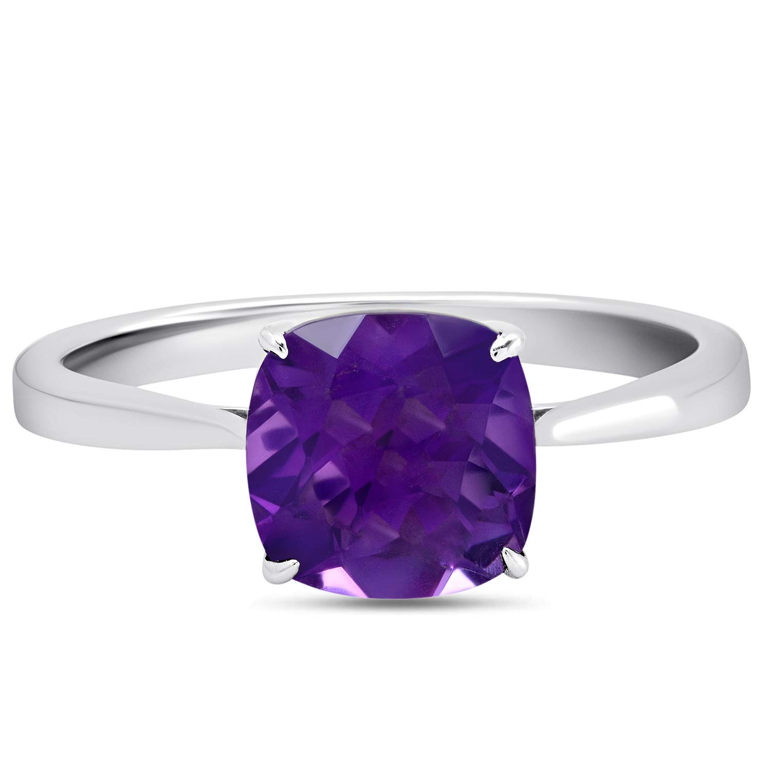 3 CT Cushion Cut Purple Amethyst Ring for Women 925 Sterling Silver 4-Prong Setting 8 mm February Genuine Birthstone Engagement Gemstone Ring Size 7 by Nicole Miller Fine Jewelry