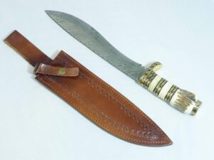 lexon handmade damascus steel hunting knife with real leather sheath