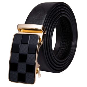 dubulle designer men leather belt fashion black plaid sliding adjustable automaitc rachet buckle for dress casual