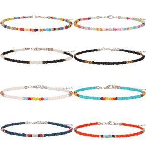 xijin 8pcs handmade beaded anklets for women boho colorful beads ankle bracelets adjustable foot anklet set