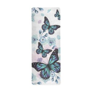 moyyo beautiful flowers butterfly yoga mat printed suede natural rubber thin hot yoga mat non slip sweat fitness mat 71x26 inch portable travel yoga mat for yoga pilates and floor exercises