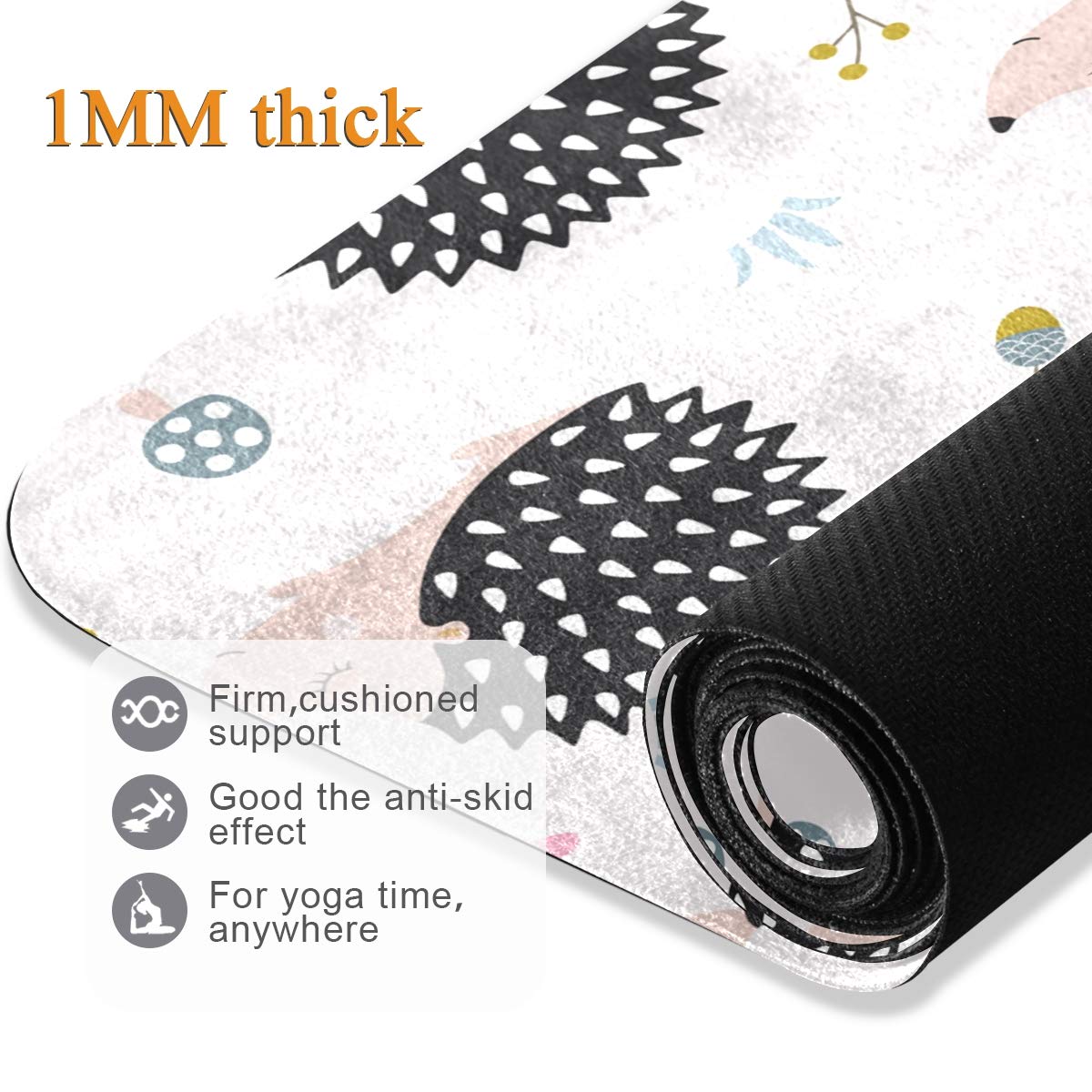 MOYYO Animal Cute Hedgehogs Yoga Mat Printed Suede Natural Rubber Thin Hot Yoga Mat Non Slip Sweat Fitness Mat 71x26 Inch Portable Travel Yoga Mat for Yoga Pilates and Floor Exercises