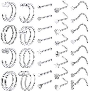 onesing 40 pcs 20g nose piercings jewelry nose rings hoops studs screw 316l l shaped stainless steel for women men