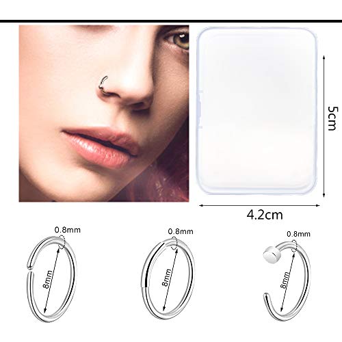 ONESING 40 PCS 20G Nose Piercings Jewelry Nose Rings Hoops Studs Screw 316L L Shaped Stainless Steel for Women Men