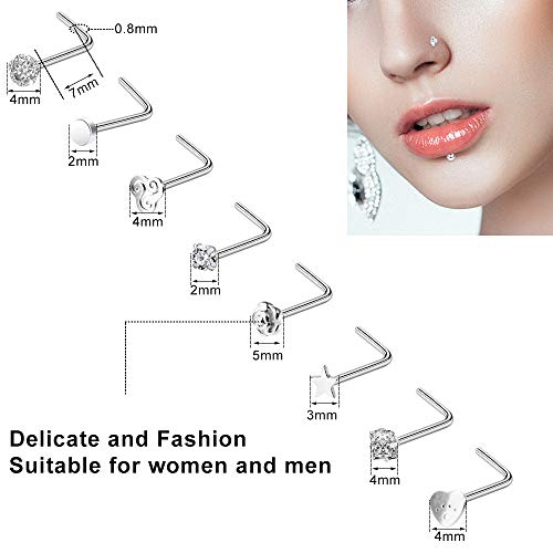 ONESING 40 PCS 20G Nose Piercings Jewelry Nose Rings Hoops Studs Screw 316L L Shaped Stainless Steel for Women Men