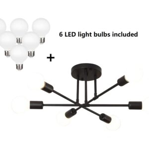 Dellemade Modern Sputnik Chandelier, 6-Light Ceiling Light, 6 LED Light Bulbs Included for Bedroom,Dining Room,Kitchen,Office (Black)