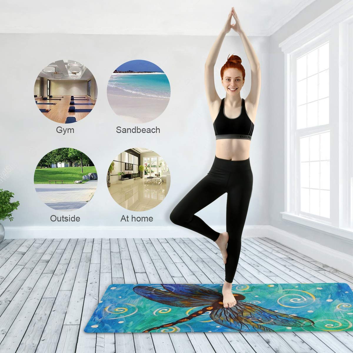 Baofu Galaxy Dragonfly Non Slip Yoga Mat Exercise Fitness Eco Friendly Hot Mat Long TPE Foldable Natural Non-Toxic Pilates Mat with Carrying Bag 71"x26"