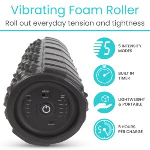 Vive Vibrating Foam Roller - High Density Five Speed Massager - for Exercise, Physical Therapy, Trigger Point and Muscle Recovery - Firm, Deep Tissue Vibration for Back Pain Relief and Stretching