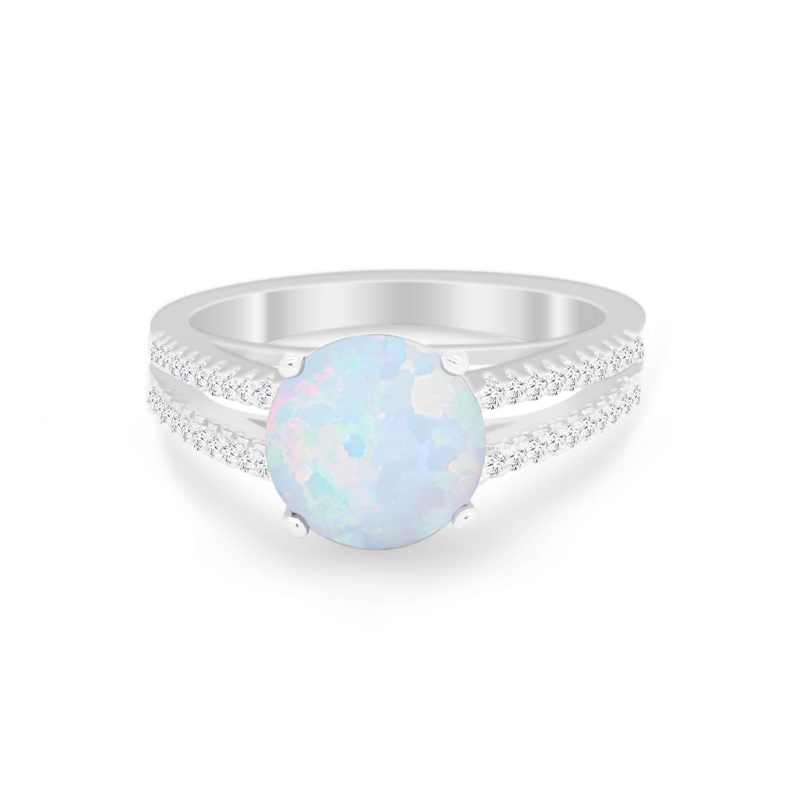 Blue Apple Co. Lab Created White Opal Size-7 Vintage Style Wedding Engagement Ring Round Simulated Cubic Zirconia 925 Sterling Silver