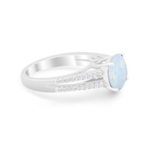 Blue Apple Co. Lab Created White Opal Size-7 Vintage Style Wedding Engagement Ring Round Simulated Cubic Zirconia 925 Sterling Silver