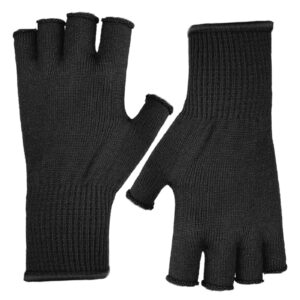 evridwear merino wool fingerless string knit liner touchscreen glove s(black)