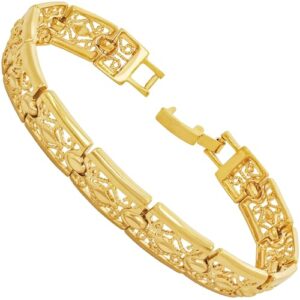 lifetime jewelry filigree bracelet for women and men 24k real gold plated charm (gold, 9)