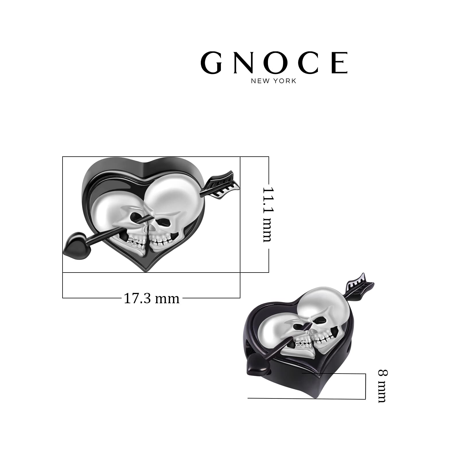 GNOCE Skull Lover Heart Charm Bead Sterling Silver Arrow through The Heart Skull Charm Bead Fit Bracelet/Necklace Jewelry Gift for Women Men (Style-1)