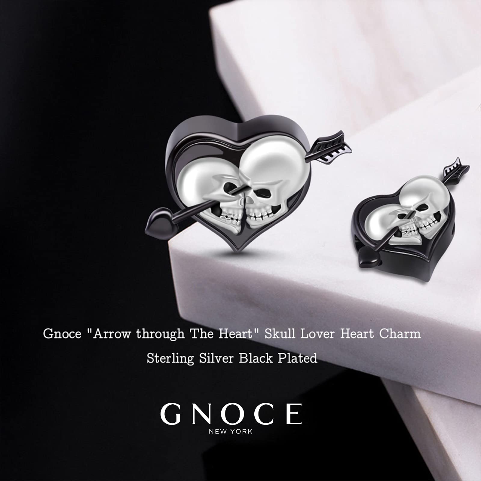 GNOCE Skull Lover Heart Charm Bead Sterling Silver Arrow through The Heart Skull Charm Bead Fit Bracelet/Necklace Jewelry Gift for Women Men (Style-1)