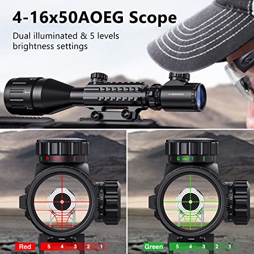 MidTen 4-16x50 AO Tactical Rifle Scope Dual Illuminated Optics & Illuminated Reflex Sight 4 Holographic Reticle Red/Green Dot Sight & Laser Sight