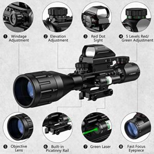 MidTen 4-16x50 AO Tactical Rifle Scope Dual Illuminated Optics & Illuminated Reflex Sight 4 Holographic Reticle Red/Green Dot Sight & Laser Sight