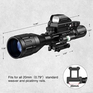 MidTen 4-16x50 AO Tactical Rifle Scope Dual Illuminated Optics & Illuminated Reflex Sight 4 Holographic Reticle Red/Green Dot Sight & Laser Sight