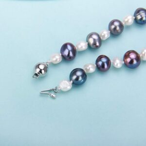 LGSY 7-8mm White Black Freshwater Cultured Pearl Necklace for Women's Pearl Strand Necklaces