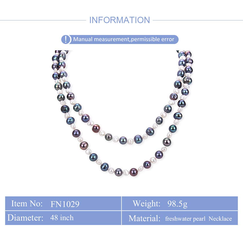 LGSY 7-8mm White Black Freshwater Cultured Pearl Necklace for Women's Pearl Strand Necklaces