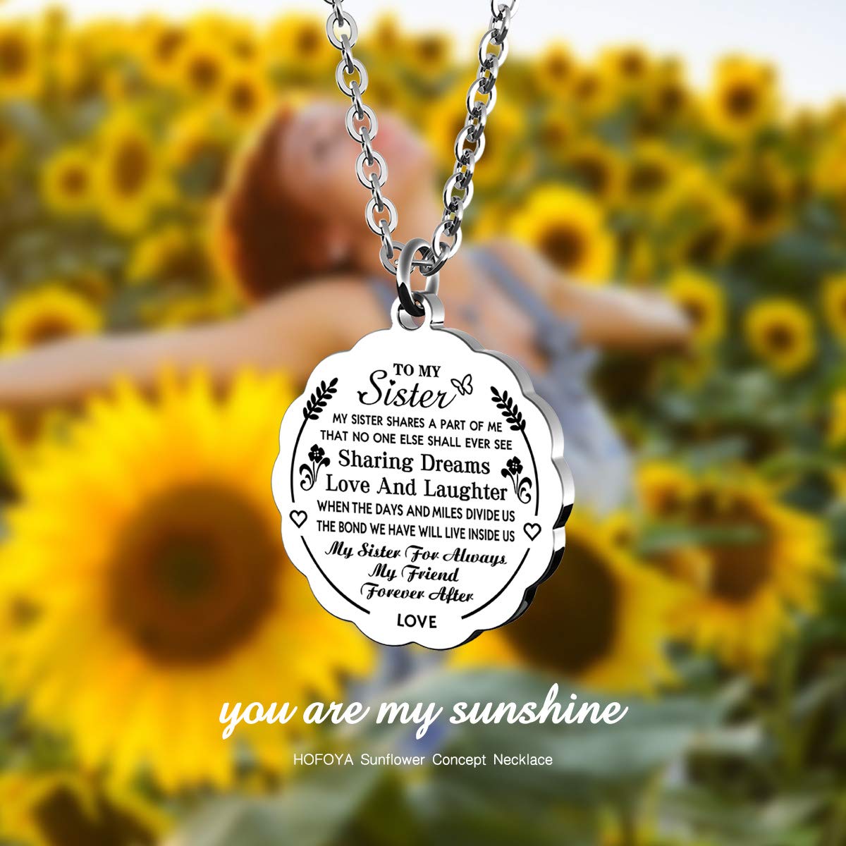 HOFOYA To my sister necklace gifts from sisters brother,graduation birthday gift for best friend, engraved inspirational message valentines jewelry for women teen girls.