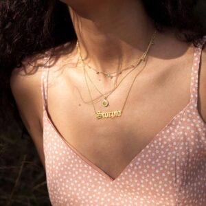 Zodiac Necklace for Women Pisces Necklace Gold Old English Letter Horoscope Birth Star Sign Necklace Birthday Gift - Pices