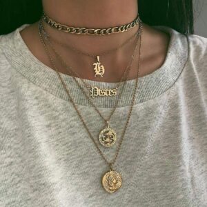 Zodiac Necklace for Women Pisces Necklace Gold Old English Letter Horoscope Birth Star Sign Necklace Birthday Gift - Pices