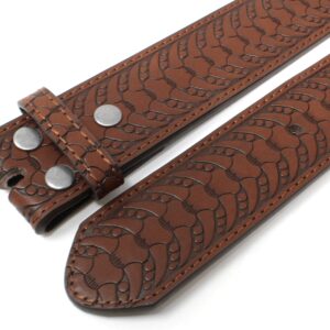 BC Belts Leather Belt Strap with Embossed Western Horn Pattern 1.5" Wide with Snaps (Brown-M)