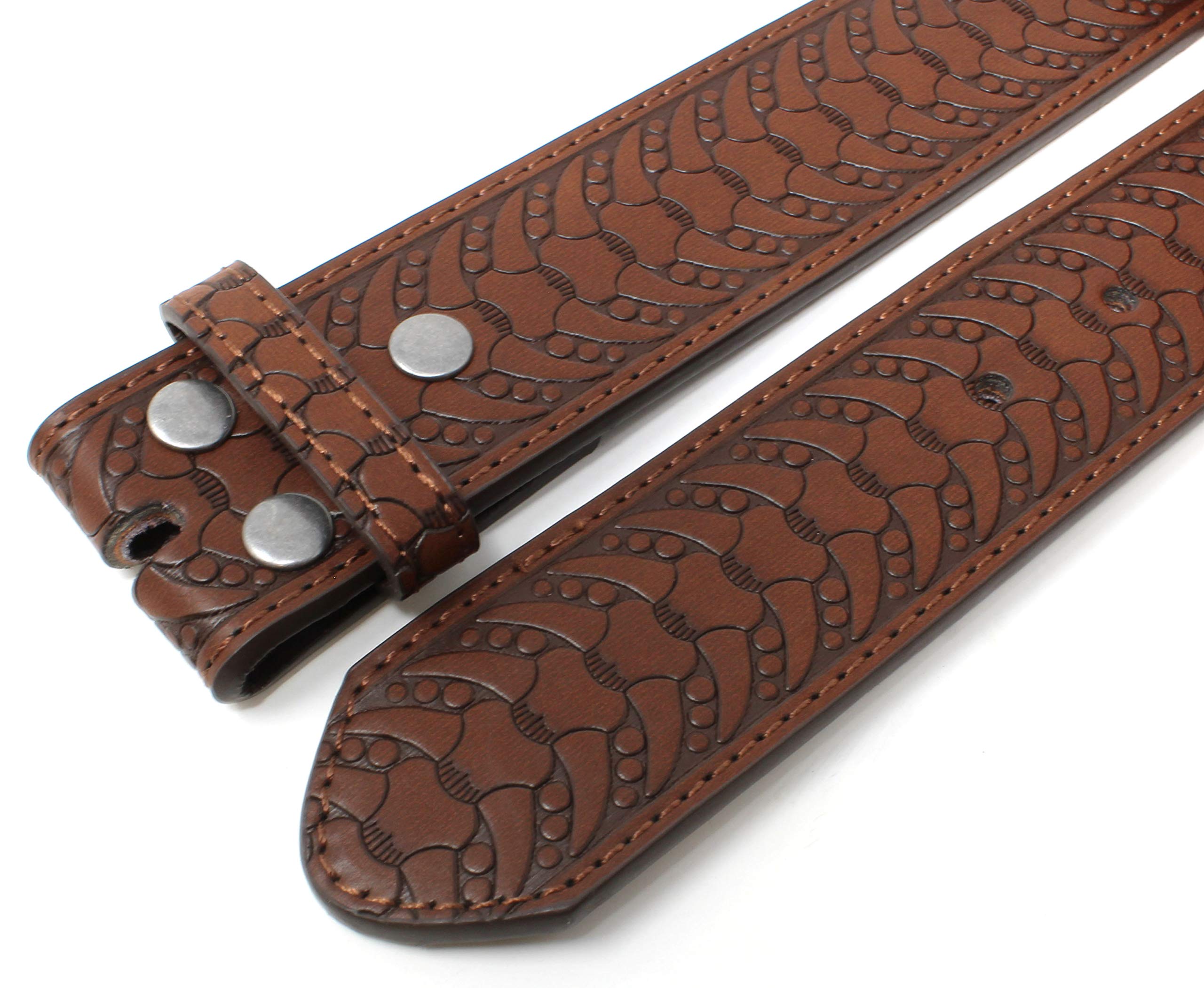 BC Belts Leather Belt Strap with Embossed Western Horn Pattern 1.5" Wide with Snaps (Brown-M)