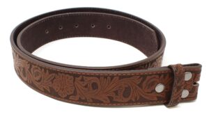 bc belts womens leather belt strap with embossed western flowers pattern 1.5" wide with snaps (brown-l)