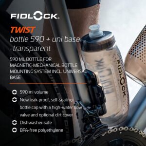 FIDLOCK Twist Bottle 590 & Uni Base Set - New Leak-Proof, Self-Sealing Bottle Cap - Bike Water Bottle Holder with No Screws & Attached Bottle - Cage Free Magnetic Rack - Smoke